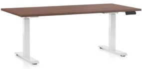 Výškově nastavitelný stůl OfficeTech D, 160 x 80 cm, bílá podnož, ořech