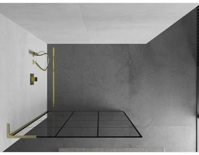 Mexen Kioto L, sprchová zástěna Walk-In 110 x 200 cm, 8mm čiré sklo černý vzor, ​​zlatý matný profil, 800-110-103-55-77