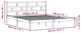 Rám postele šedý 135 x 190 cm Double masivní dřevo,  3101195