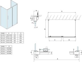 Polysan Lucis Line 100 x 80 cm třístěnný obdélníkový sprchový kout DL1015DL3315DL3315