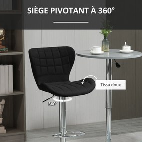 HOMCOM Sada 2 moderních barových židlí s nastavitelnou výškou sedáku 59-81 cm, 360° otáčení, lněné, černé