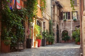 DIMEX | Samolepicí vliesová fototapeta na zeď Ulice v Římě MA-5-0716 | 375 x 250 cm | zelená, oranžová, šedá