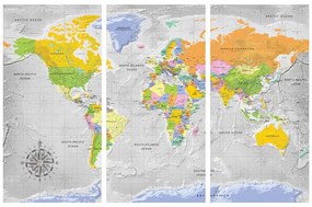 Korková  nástěnná dekorační tabule Mapa světa: Růže větrů II