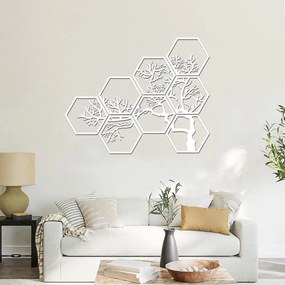 dřevo života Dřevěný strom na zeď HEXAGON Zvolte barvu dekoru: Bílá, Rozměry šxv (cm): 60x48