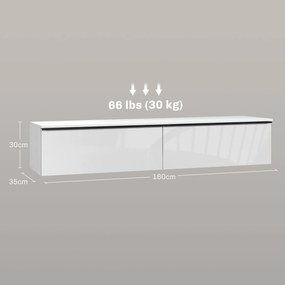 HOMCOM Nástěnný TV Stojan Dřevěný TV Konzole Koupelnová Skříň pro TV až 70 palců s Dveřmi s Lesklým Efektem, pro Obývací Pokoj, Ložnici, 160 x 35 x 3…
