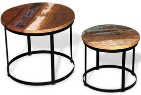 2 konferenční stolky masivní recyklované dřevo kulaté 40cm/50cm 244007
