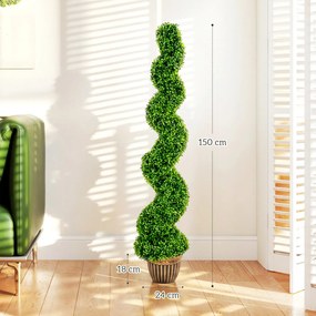 HOMCOM Spirálovitý zimostráz, sada 2 umělých rostlin, s květináčem, výška 150 cm, zelená