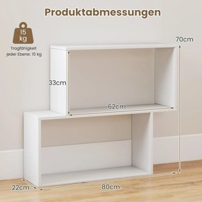 Costway 3 Řadová geometrická knihovna Volně stojící dřevěná police s 2