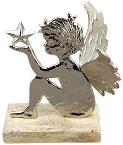 Stříbrný Anděl Puri sedící  - hliník, 17,5x13,5x21 cm