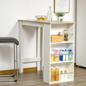 HOMCOM Barový stůl Bistro stůl jídelní stůl vysoký stůl s 3 bočními policemi a dřevěnou konstrukcí, zatížení 50 kg, 112x57x106 cm, Bílá