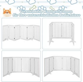 Costway Zábrana pro psy 89 cm vysoká 4 Ochranné dřevěné panely skládací bílá (6