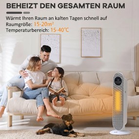 HOMCOM Topný ventilátor 2000W, PTC keramické elektrické topení s dálkovým ovládáním, oscilace, 12h časovač