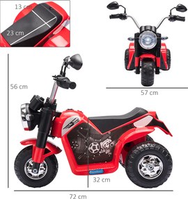 HOMCOM Dětská elektrická motorka se třemi koly - Elektrokolo pro děti 18-36 měsíců, napájené baterií, tříkolka 6V s předním světlem a klaksonem, 72x5…