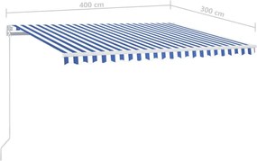 Ručně zatahovací markýza s LED světlem 400x300 cm modrá a bílá 3068901
