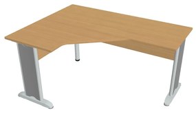 Stůl ergo lomený pravý 160×120/60 cm - Hobis Cross CEV 60 P Dekor stolové desky: buk, Dekor lamino podnože: buk, Barva nohou: Stříbrná