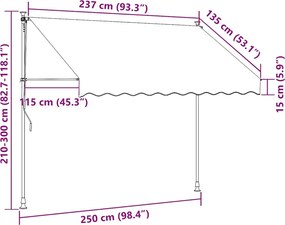 vidaXL Ručně zatahovací markýza s LED světlem 250 cm bílo [145865] Barva: krémová
