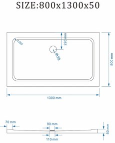 BPS-koupelny Obdélníková akrylátová sprchová vanička HYD-OSV-ST03D 130x80 černá