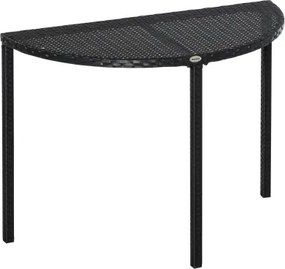 Outsunny Balkonový stůl - Zahradní boční stůl, venkovní nábytek, půlkruhový, polyrattan, kov, černá, 100 x 50 x 74 cm