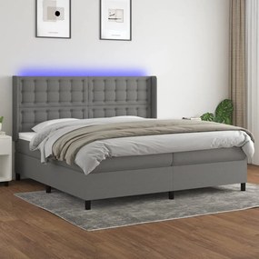 Box spring postel s matrací a LED tmavě šedá 200x200 cm textil