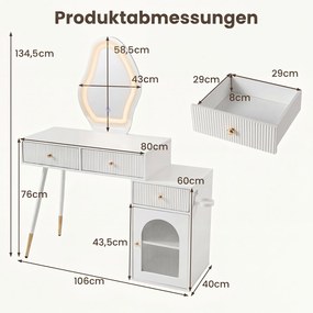 Costway Toaletní stolek se zrcadlovým osvětlením 3 zásuvky a skříňka