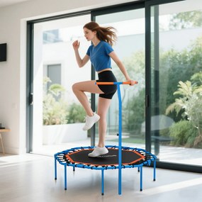 SPORTNOW Fitness trampolína, tréninková trampolína s nastavitelnou rukojetí, stabilní a tichá, pro interiér, ocel, modrá barva