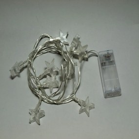 LED světýlka na baterie, hvězdičky, 1,8 m, ledově bílá, čirá barva kabelu, IP20, 2 × AA