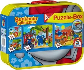SCHMIDT Puzzle Benjamin Kvítko 4v1 / 26+26+48+48 dílků / plechový kufř