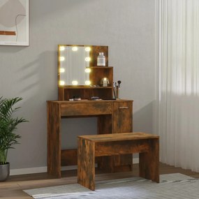 Toaletní stolek sada s LED kouřový dub kompozitní dřevo 3114120