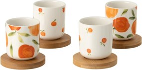 Sada 4 keramických kalíšků s podtácky Casa Naranja - Ø 6*6,5 cm / 100 ml