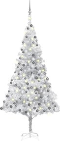 vidaXL Umělý vánoční stromek s LED a sadou koulí 240 cm PVC [3077506] Barva: Stříbrná a šedá