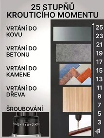 Aku vrtačka s příklepem 21V + 2 baterie v kufříku
