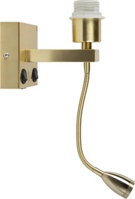 Art Deco nástěnná lampa zlatá s USB a flexibilním ramenem - Brescia Combi