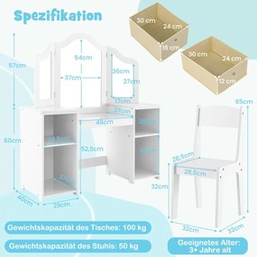 Costway 2 v 1 Dětský toaletní stolek s odnímatelným zrcadlem a úložnými boxy
