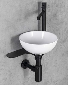 Sapho Tetris - Set umyvadla a konzole, průměr 26 cm, bez přepadu, ClickClack, bílá/matná černá TZ427-01