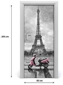 Fototapeta samolepící dveře Eiffelova věž skutr 85x205 cm
