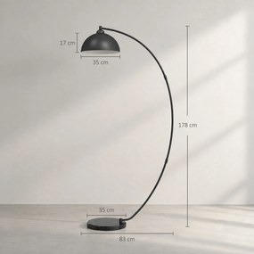 HOMCOM oblouková stojací lampa s mramorovou základnou, černá