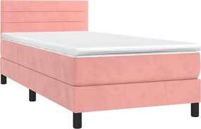 Box spring postel s matrací a LED růžová 90x190 cm samet 3134440