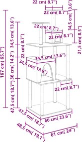 Škrabadlo pro kočky se sisalovými sloupky krémové 167 cm 172067