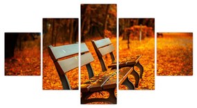 Obraz lavičky v podzimu (125x70 cm)