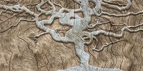 Obraz abstraktní strom na dřevě v béžovém provedení - 120x60 cm