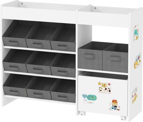 AIYAPLAY Úložný regál na hračky pro děti s 11 odnímatelnými koši a samolepkami pro hernu 105x30x80 cm Bílý