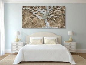 Obraz abstraktní strom na dřevě v béžovém provedení - 120x60 cm