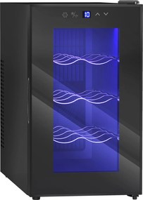 HOMCOM Vinotéka pro 8 lahví, 21 l, termoelektrická, nastavitelné police, LED osvětlení, černá