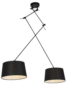 Závěsná lampa s lněnými odstíny černá 35 cm - Blitz II černá