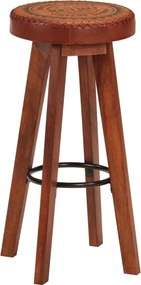 vidaXL Barové stoličky 2 ks pravá kůže a masivní akáciové dřevo [348164] Barva: Černá