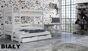 Patrová postel Cezar 90x200  s přistýlkou a úložným prostorem - bílá