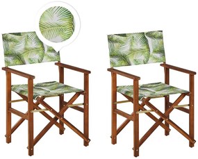 Sada 2 zahradních židlí a náhradních potahů tmavé akáciové dřevo/motiv palmy CINE Beliani