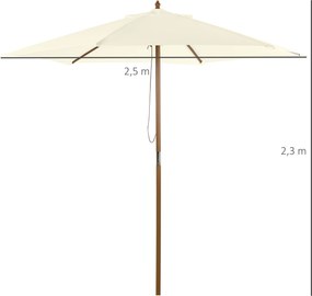Outsunny Slunečník Ø 250 cm, slunečník s kladkovým mechanismem, balkonový plážový slunečník z bambusu, větruodolný tržní slunečník, ochrana před slun…