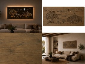 Li-Go "Čtyři duby a měsíc" světelný obraz s baterií a pohybovým čidlem 130x60 cm provedení povrchu: dub