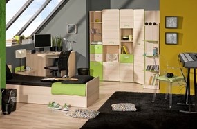 Trendy dětský pokoj LORENTO sestava 12 Matrace 195x80x12: Minibonell jednostranný + kokos +2450Kč, Barevné provedení Lorento: Jasan Coimbra / Zelená